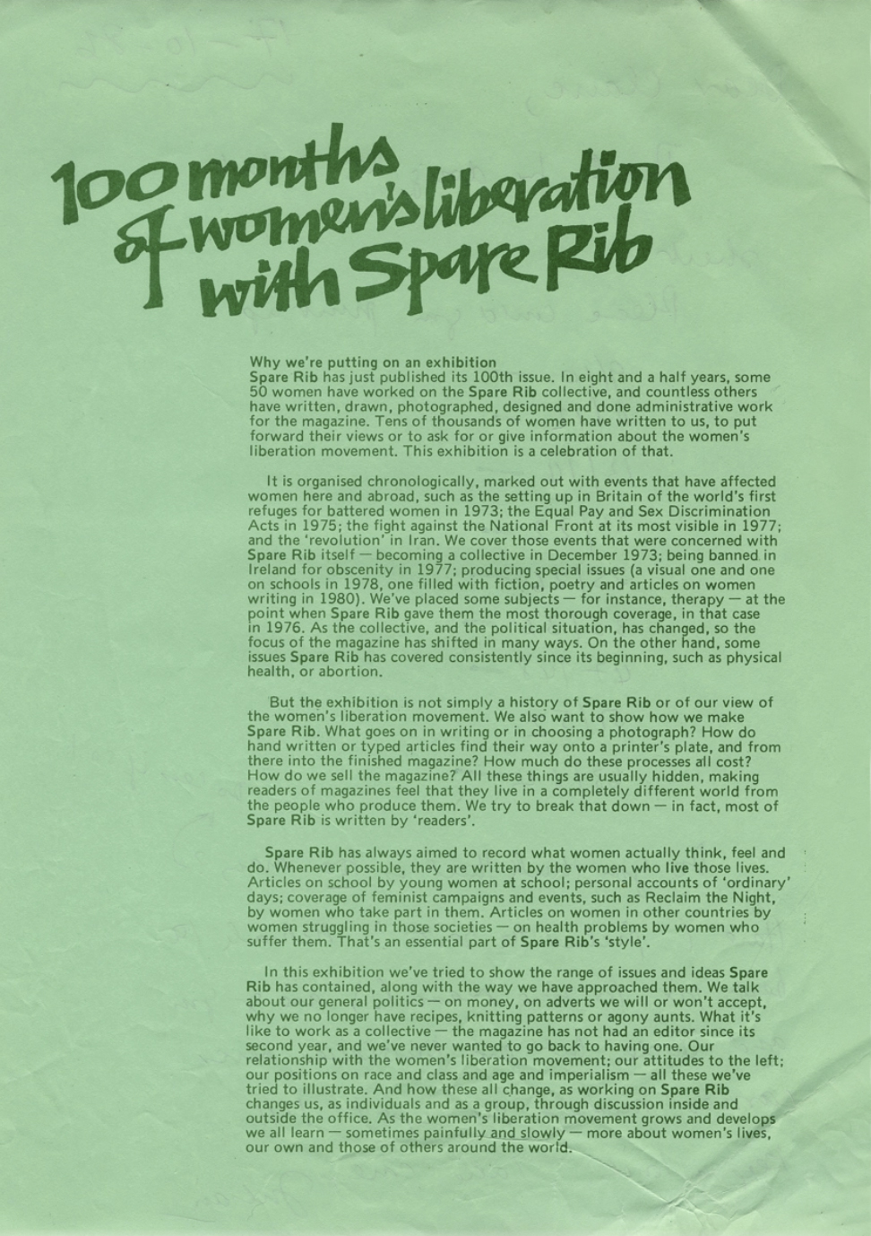 100 Months of Women’s Liberation with Spare Rib Magazine (30 Oct – 9 ...